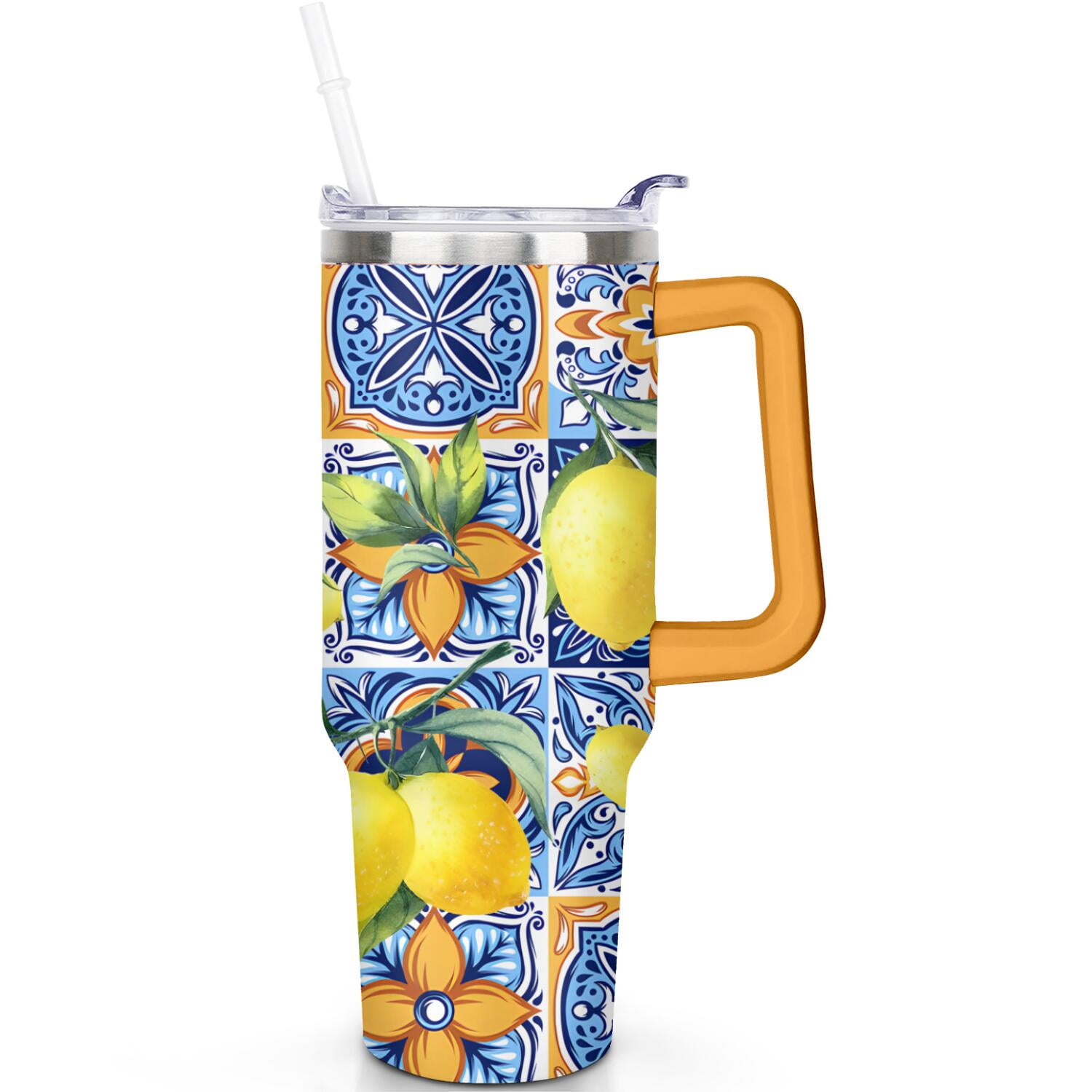 Lemon 40oz Tumbler with Handle & Spill Proof Lid Lemon Theme 40 oz ...