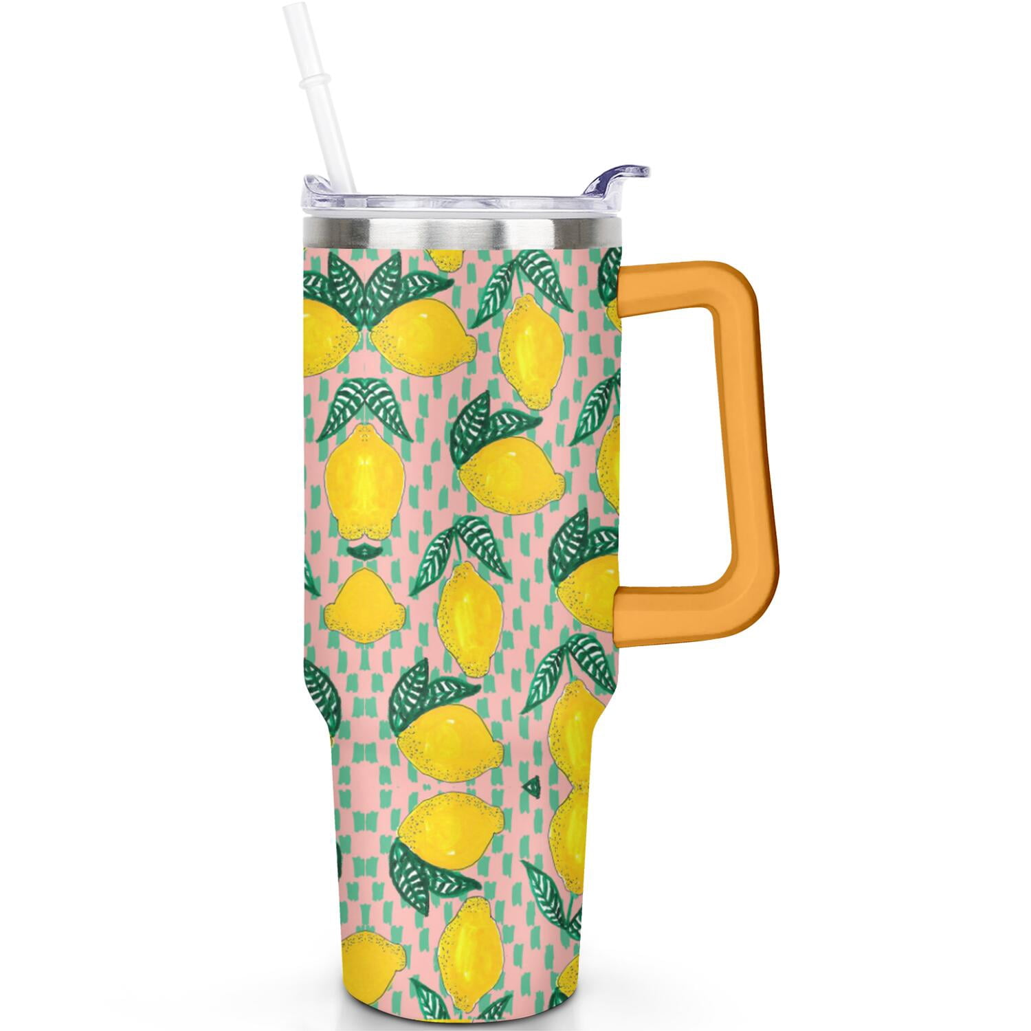 Lemon 40oz Tumbler with Handle & Spill Proof Lid Lemon Theme 40 oz ...
