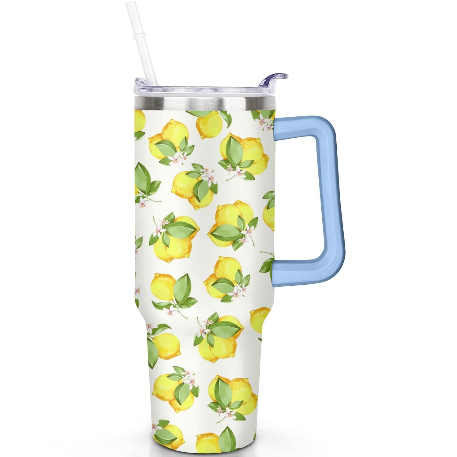 Lemon 40oz Tumbler with Handle Spill-Proof Lid & Straw Lemon Theme 40 ...