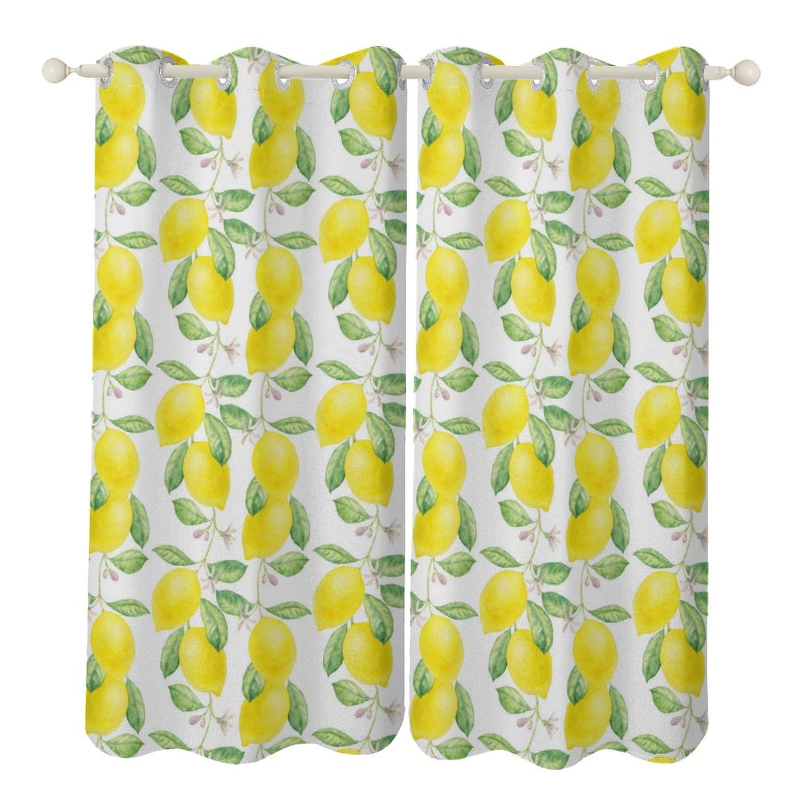 Lemon And Leaves 2 Panels 3D Printing Pattern Curtain for Bedroom Living Room Kitchen Window ...