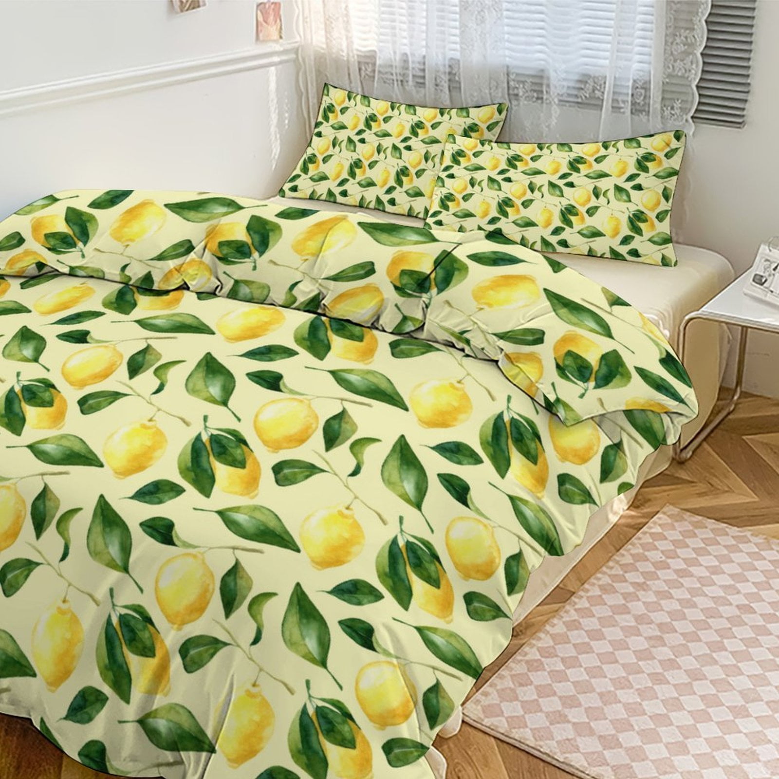 Lemon And Leaves Duvet Cover Set Themed Multicolor Polyester Bedding ...