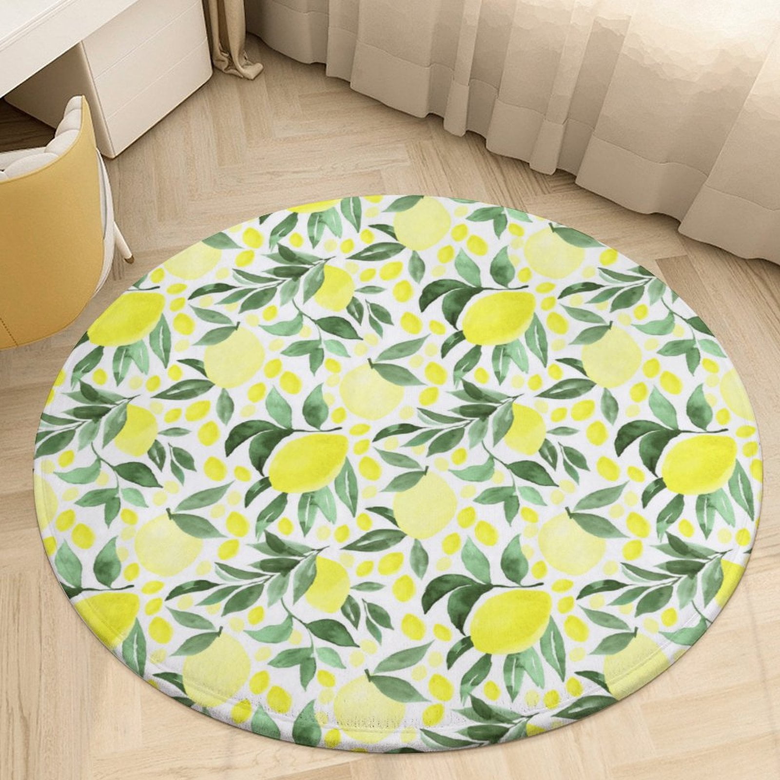 Lemon And Leaves Round Area Rugs for Bedroom Living Room, 4FT Soft ...