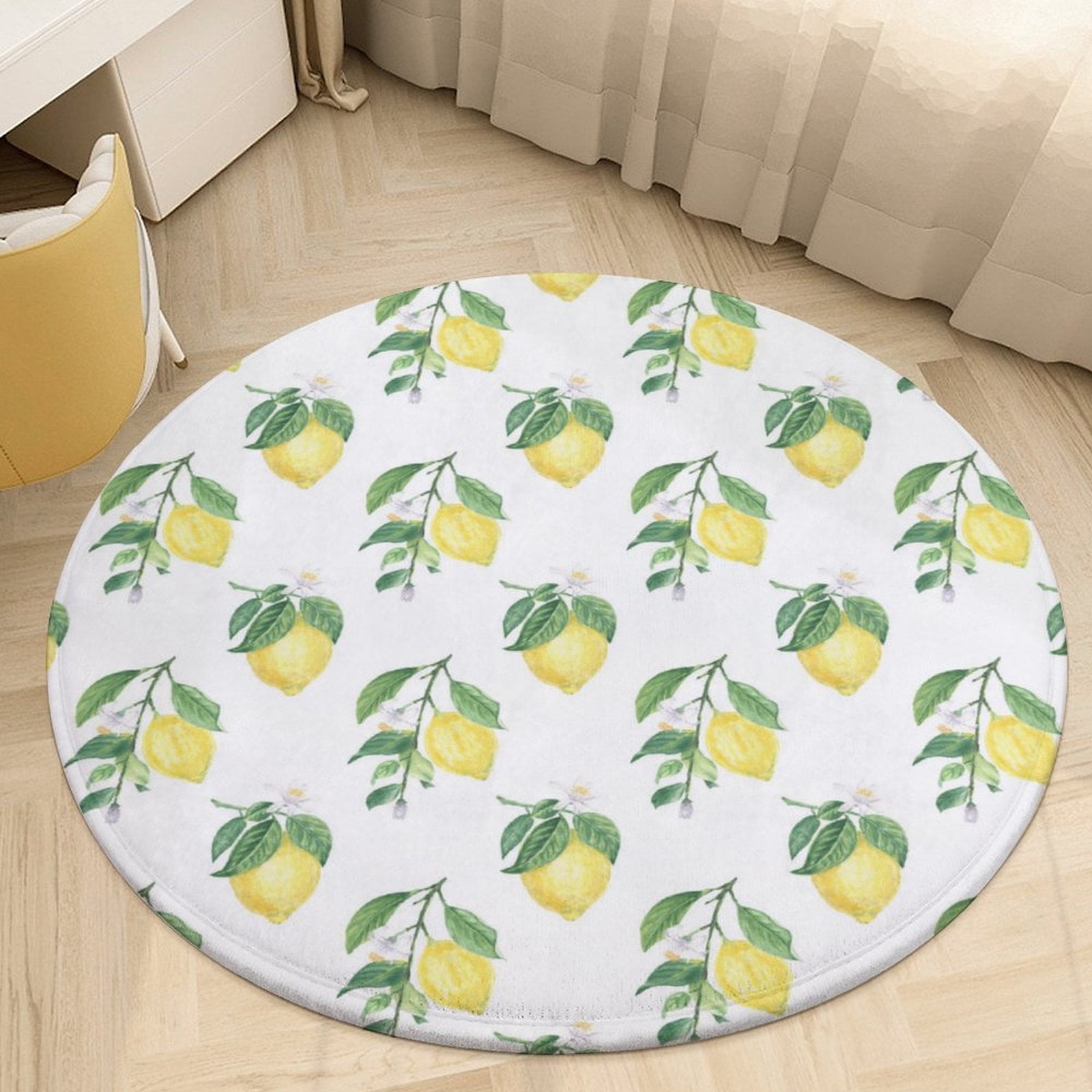 Lemon And Leaves Round Area Rugs for Bedroom Living Room, 5FT Soft ...