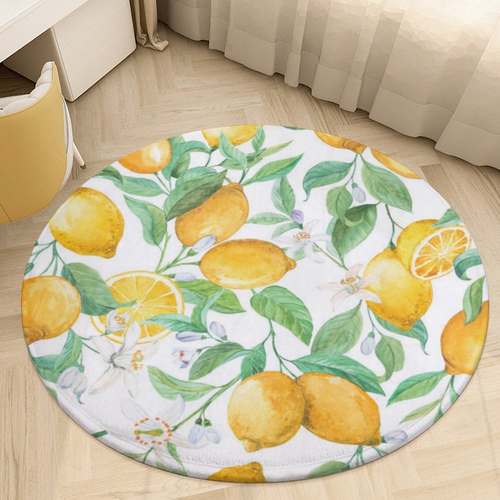 Lemon And Leaves Round Area Rugs for Bedroom Living Room, 5FT Soft ...