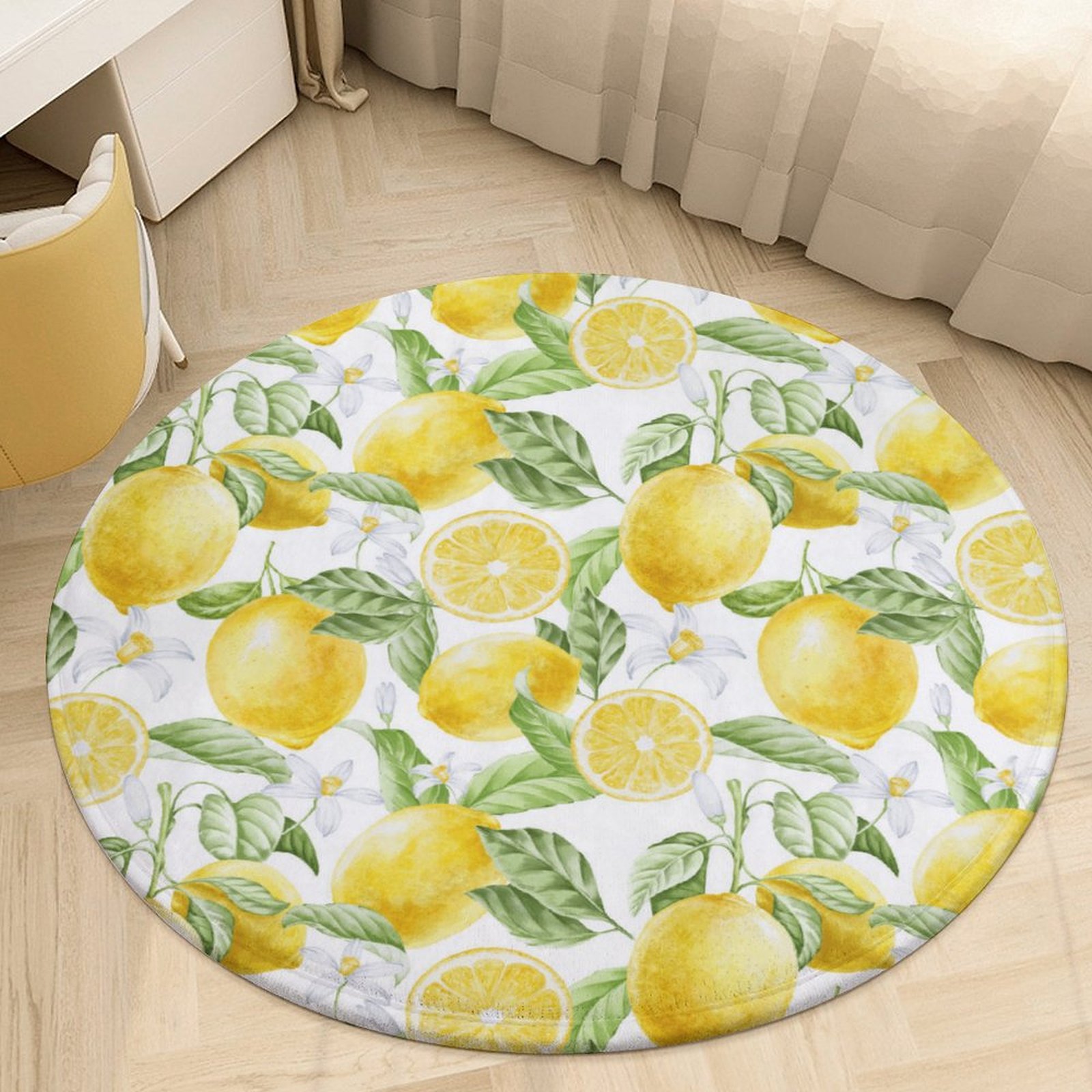 Lemon And Leaves Round Area Rugs for Bedroom Living Room, 6FT Soft ...
