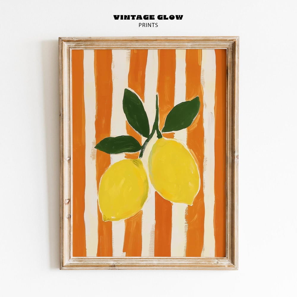 Lemon Art Print, Modern Kitchen Fruit Decor, Striped Lemon Illustration ...