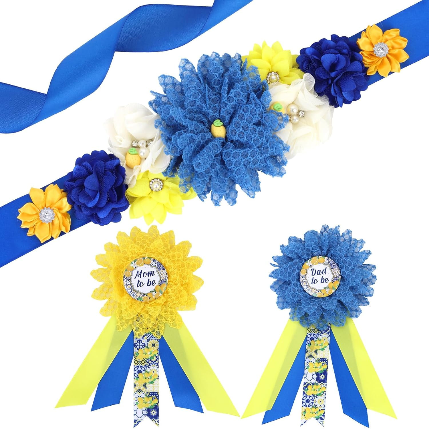 Lemon Baby Shower Maternity Sash Kit - Blue Lemonade Baby Shower Belly ...
