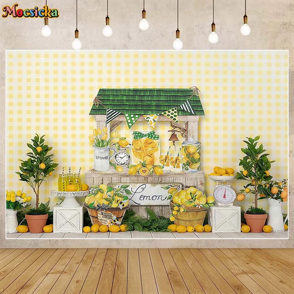 Lemon Backdrop Yellow Wall Child Birthday Cake Smash Background Decor ...