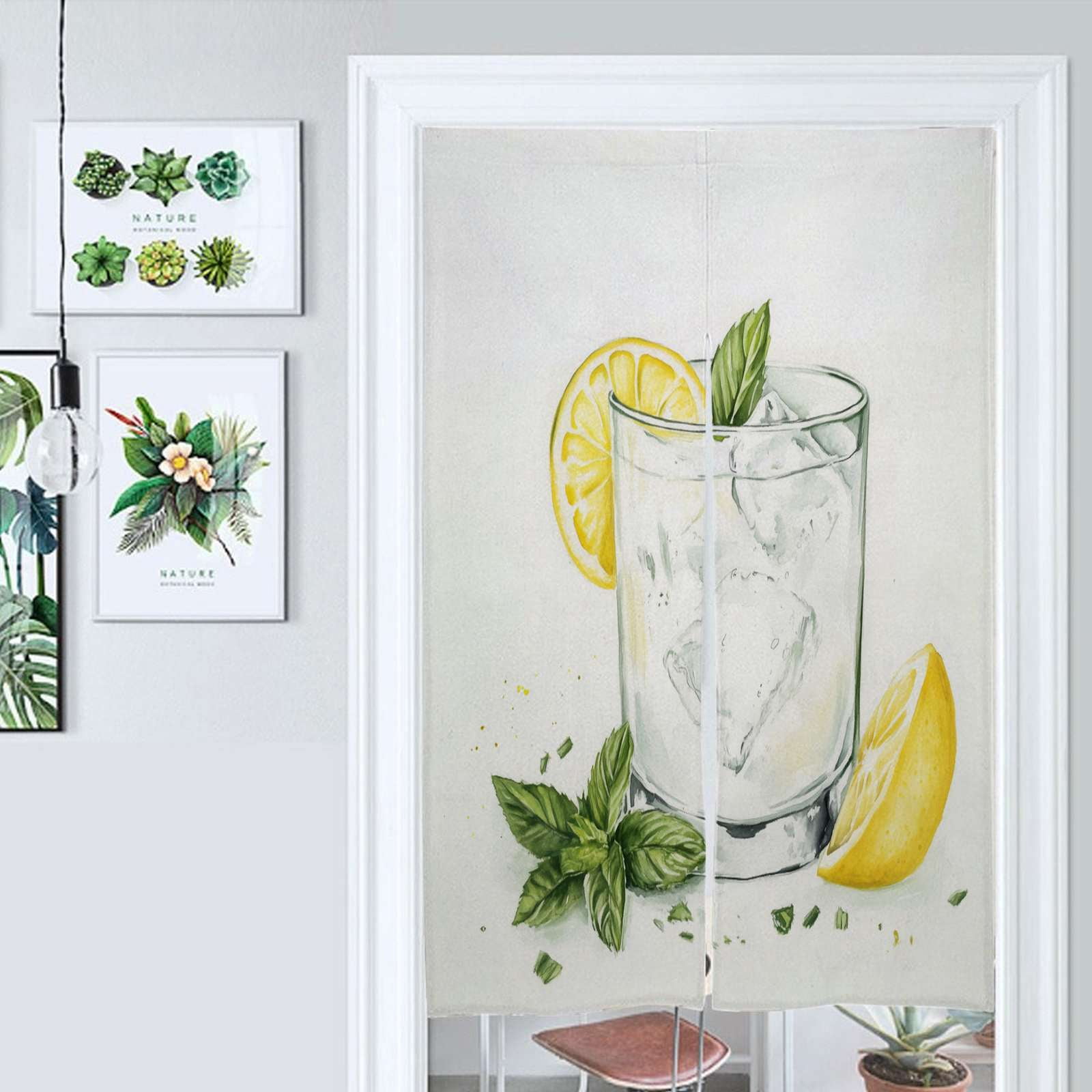 Lemon Basil Cocktail Illustration Door Curtain Nordic Living Room ...