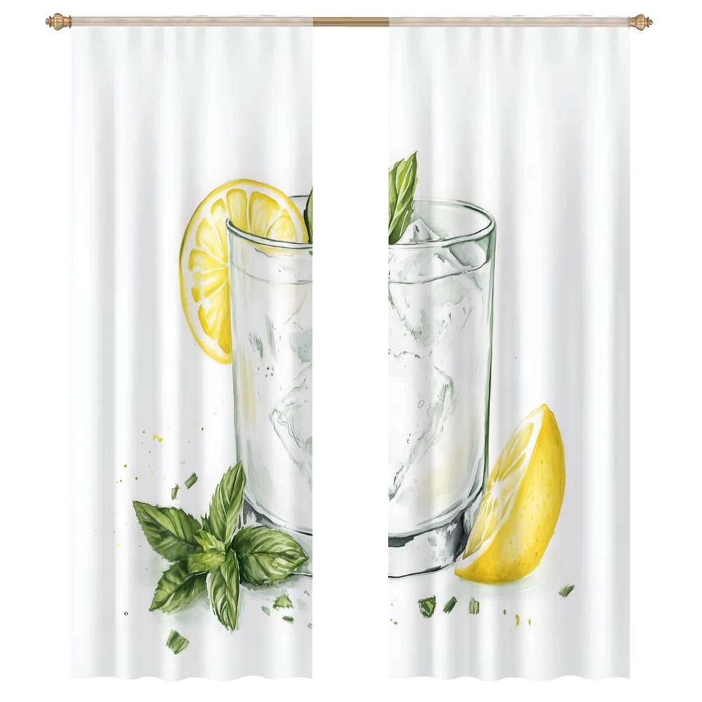 Lemon Basil Cocktail Illustration Tulle Curtains For Living Room ...