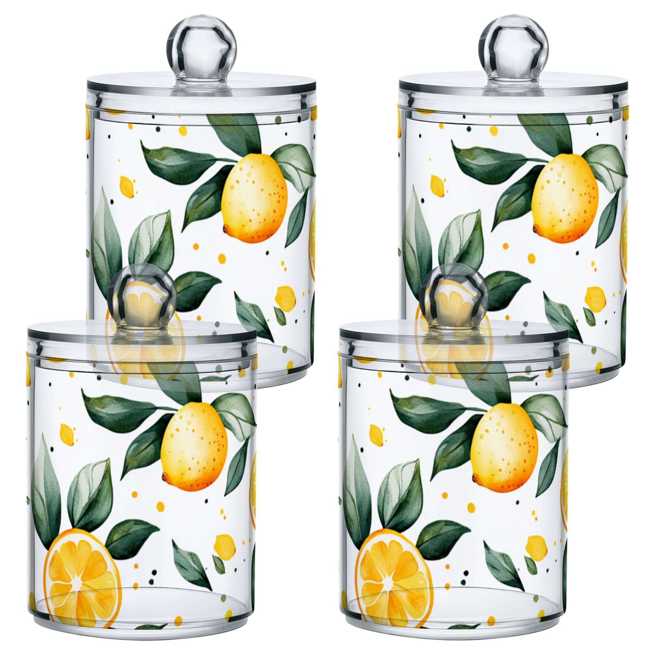 Lemon Bathroom Canisters Set of 4 Translucent Plastic Storage for ...