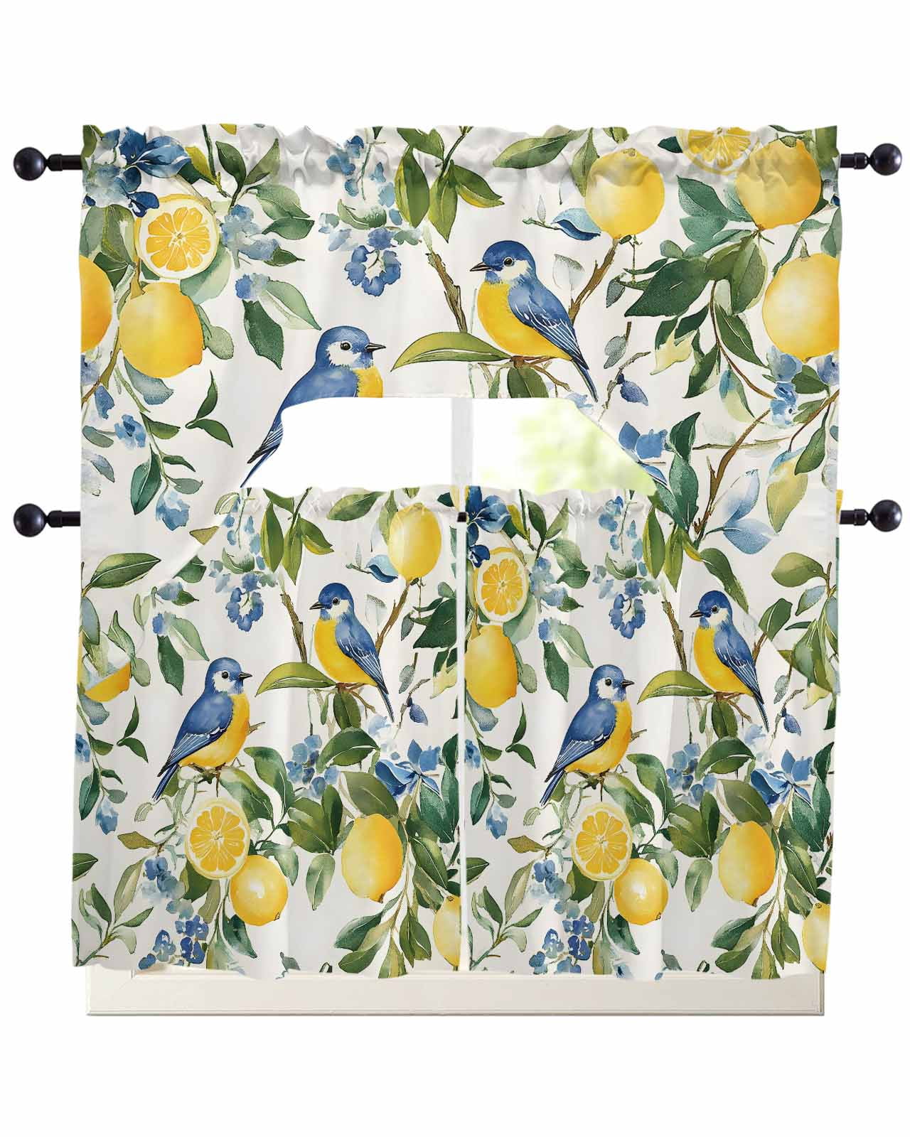 Lemon Bird Kitchen Curtains Sets 24 Inch Length with Valance ...