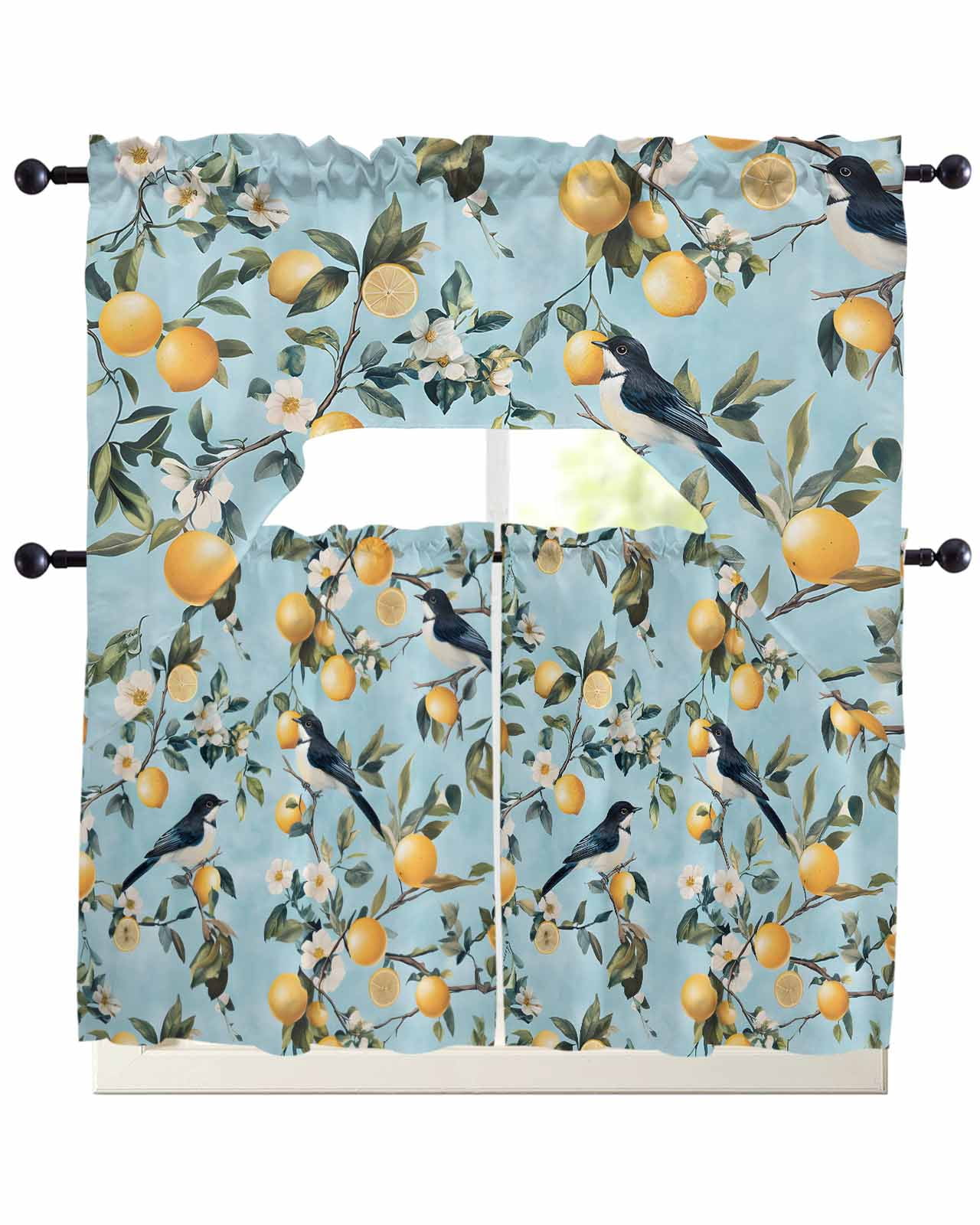 Lemon Bird Kitchen Curtains Swag Valance and Tier Curtains Set 36 Inch ...