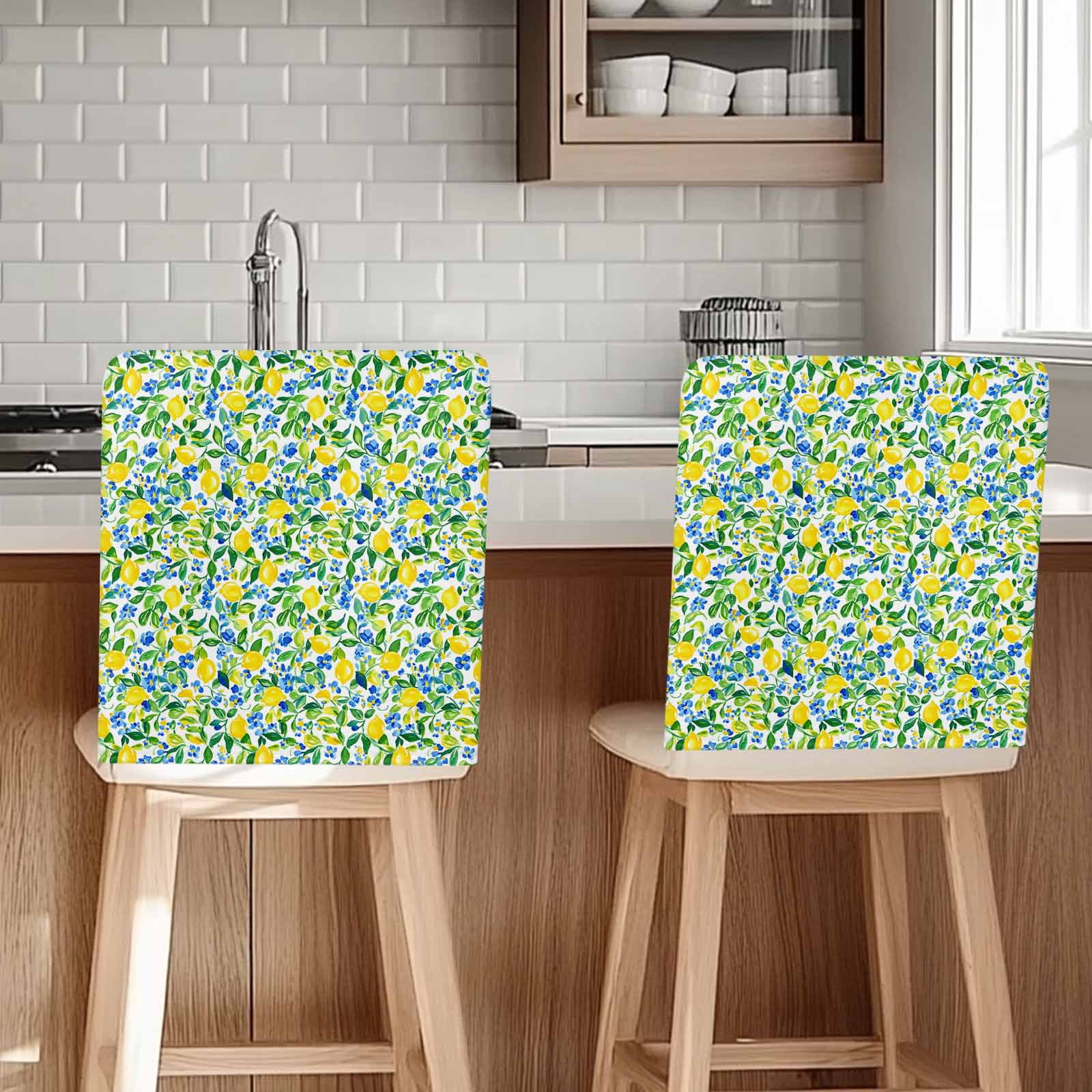 Lemon Blue Flower Chair Covers Set of 8 Fruit Floral Leaf Chair Back ...