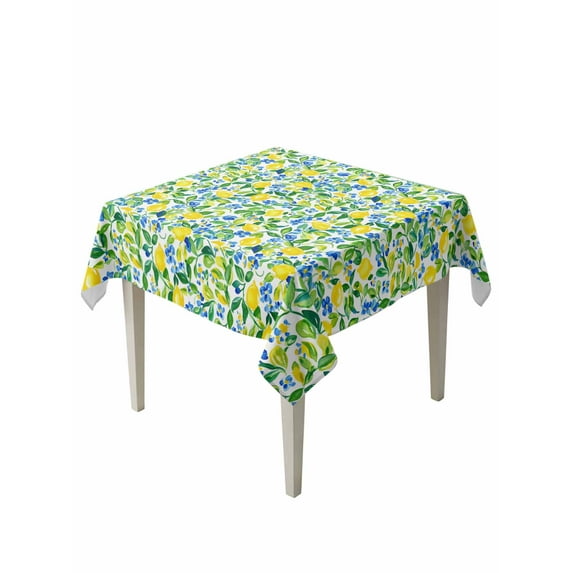 Lemon Blue Flower Square Tablecloth Fruit Floral Leaf Waterproof ...