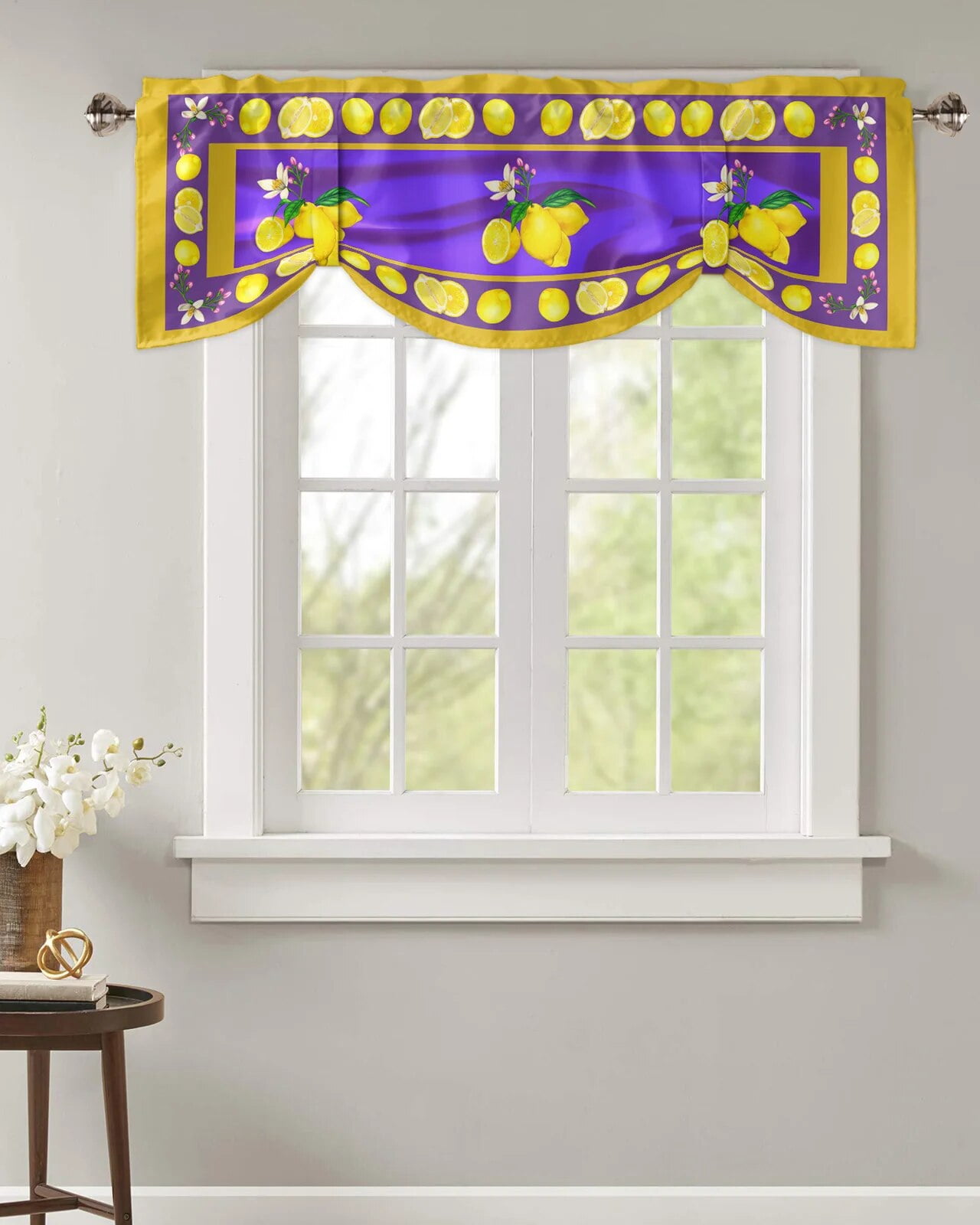 Lemon Border Purple Texture Window Valance Curtain Kitchen Cafe Short ...