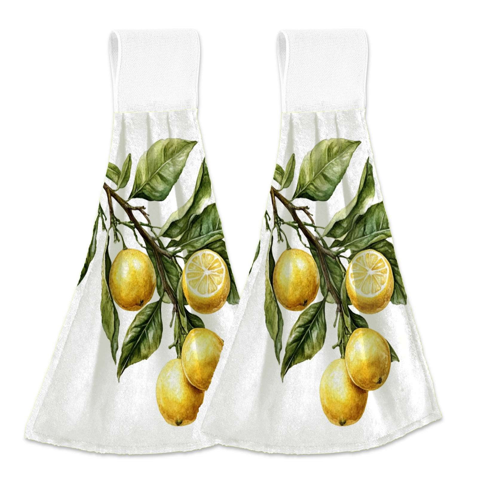 Lemon Branch Illustration Hanging Kitchen Hand Towels Sets with Loop ...