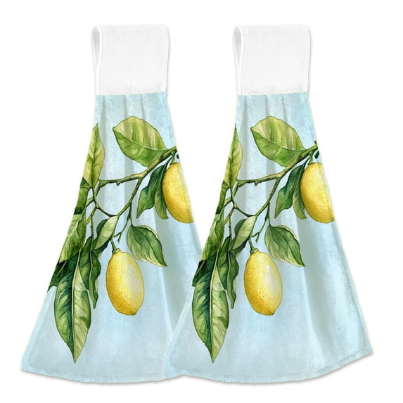 Lemon Branch Illustration Hanging Kitchen Hand Towels Sets with Loop ...