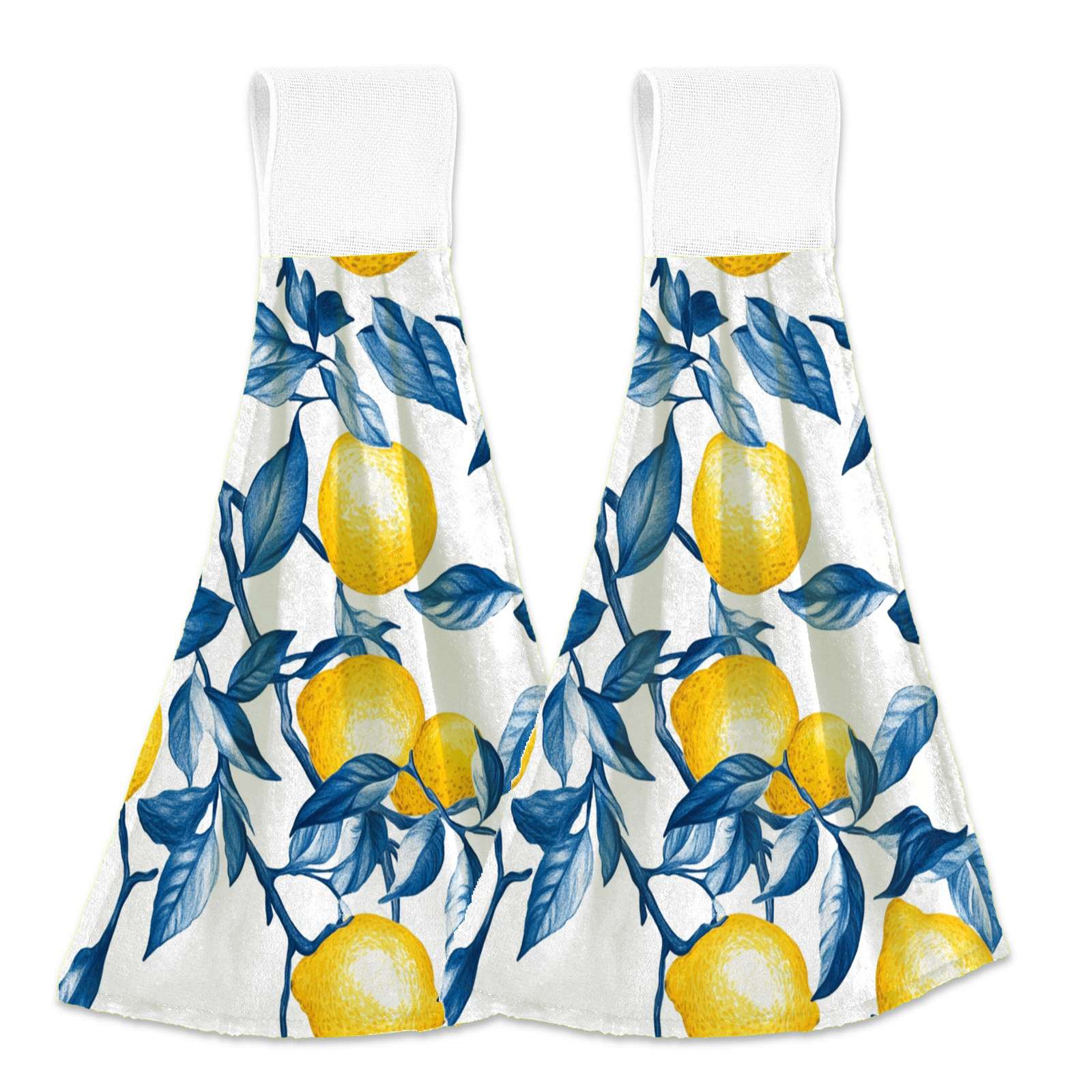 Lemon Branch Pattern Hanging Kitchen Hand Towels Sets with Loop Hand ...
