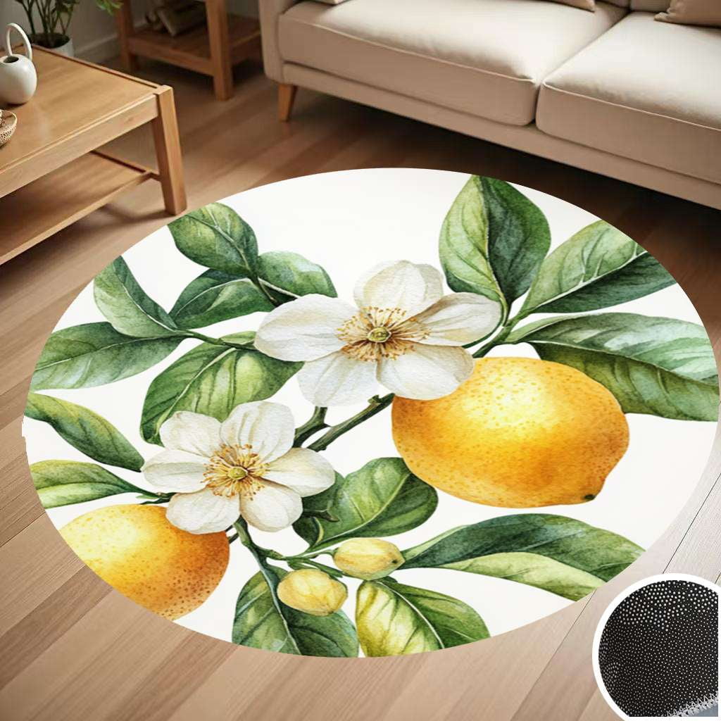 Lemon Branch With Flowers Round Carpet Living Room Bedroom Home ...