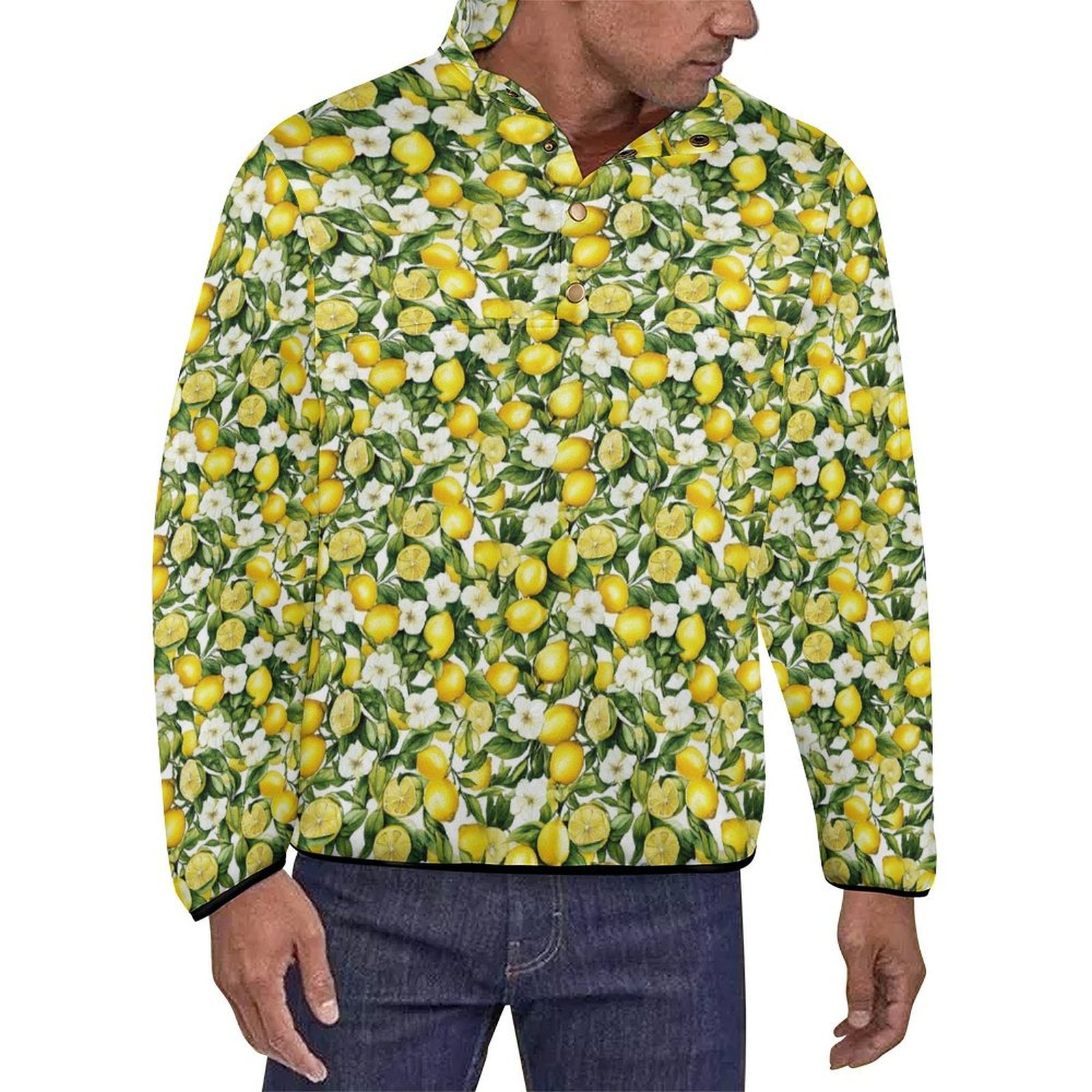 Lemon Branch With Leaves Flower Men's Stand Collar Sweater Long Sleeve ...