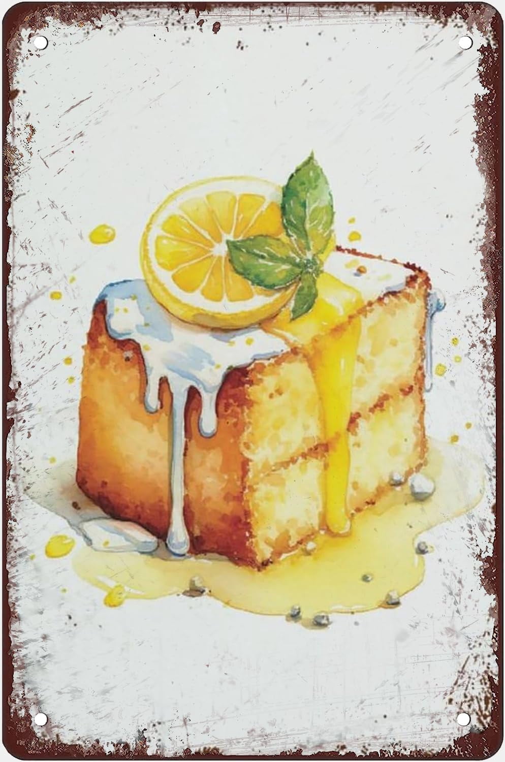 Lemon Cake Watercolor Poster Watercolor Sweet Dessert Lemon Cake Wall ...