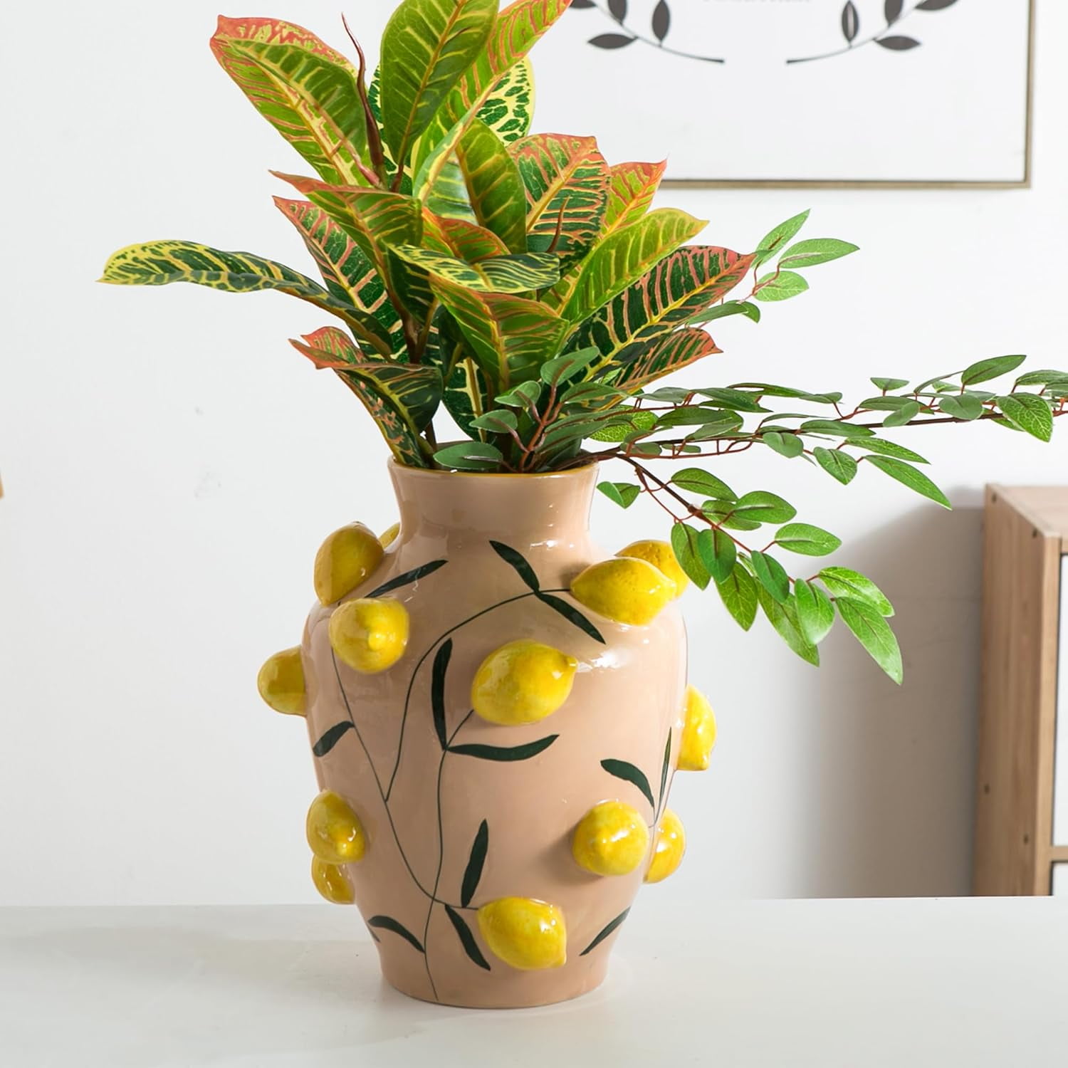 Lemon Ceramic Vase, Fruit Floor Vase for Modern Home Decor, Decorative ...