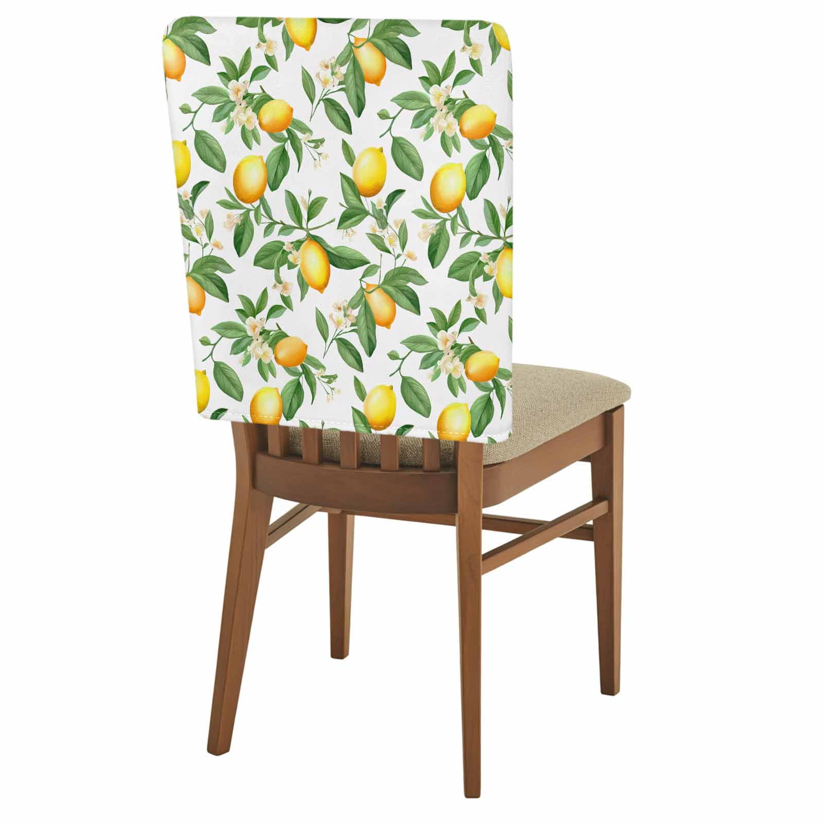 Lemon with Chair Back Covers Set of 8, Green Leaves Flowers Stretch ...
