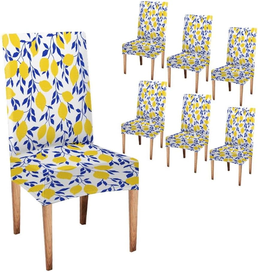 Lemon Chair Covers for Dining Chairs Set of 6 Tropical Pattern Stylized ...