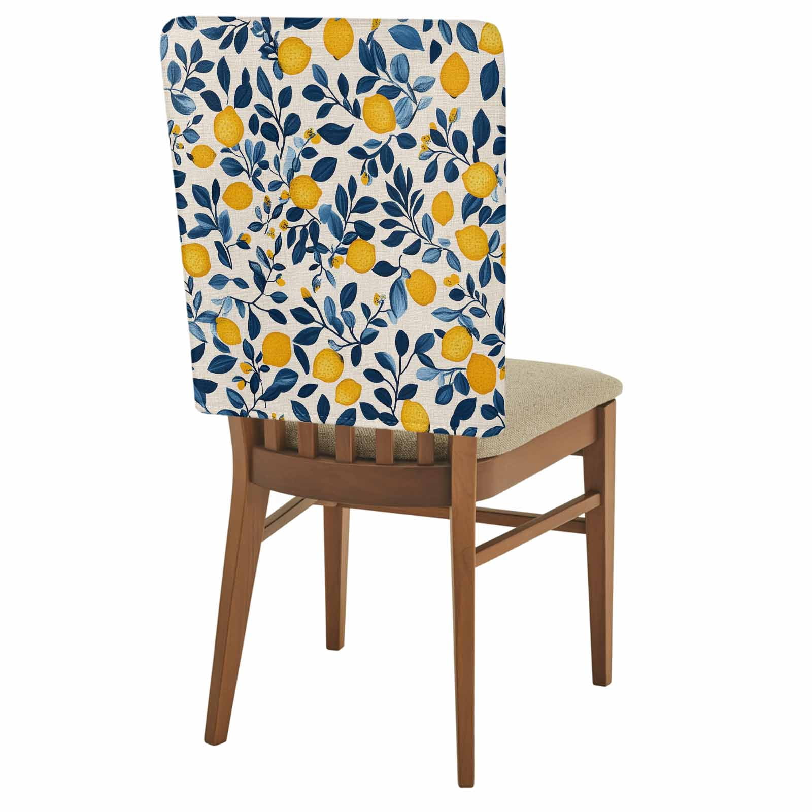 Lemon Chair Covers Set of 8 Vintage Watercolor Yellow Lemon Fruit Blue ...
