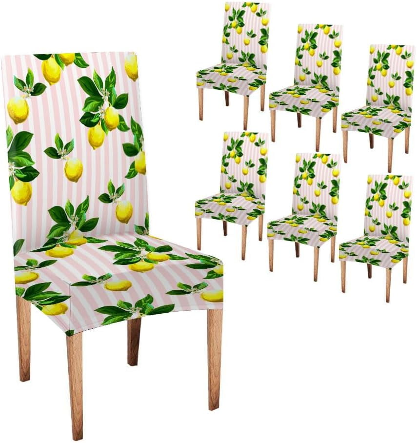 Lemon Chair Covers Set of 6 Seamless Citrus Pattern Stripeshand Drawn ...