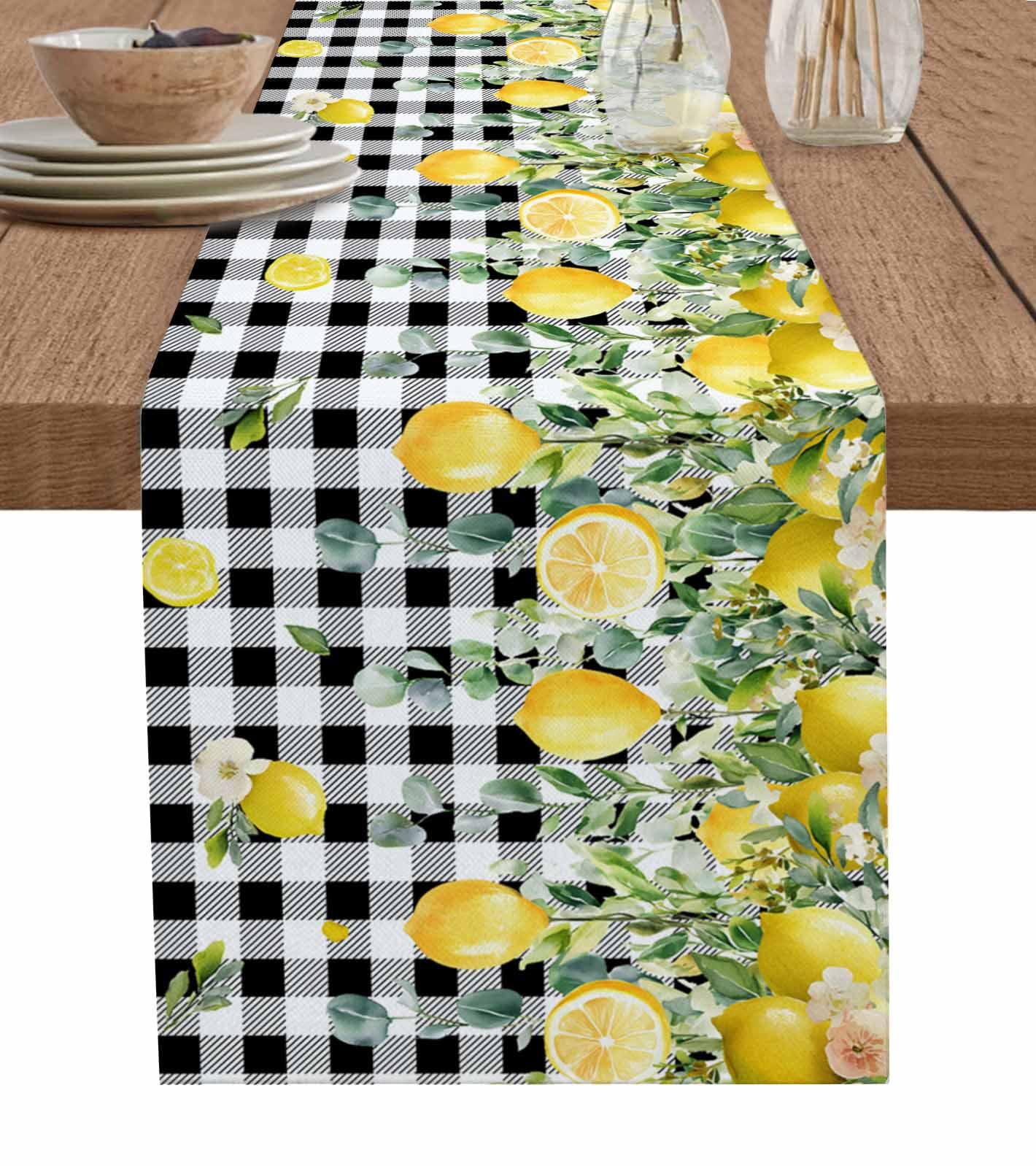Lemon Check Burlap Cotton Table Runner 13x70 Inches Long, Black Plaid ...
