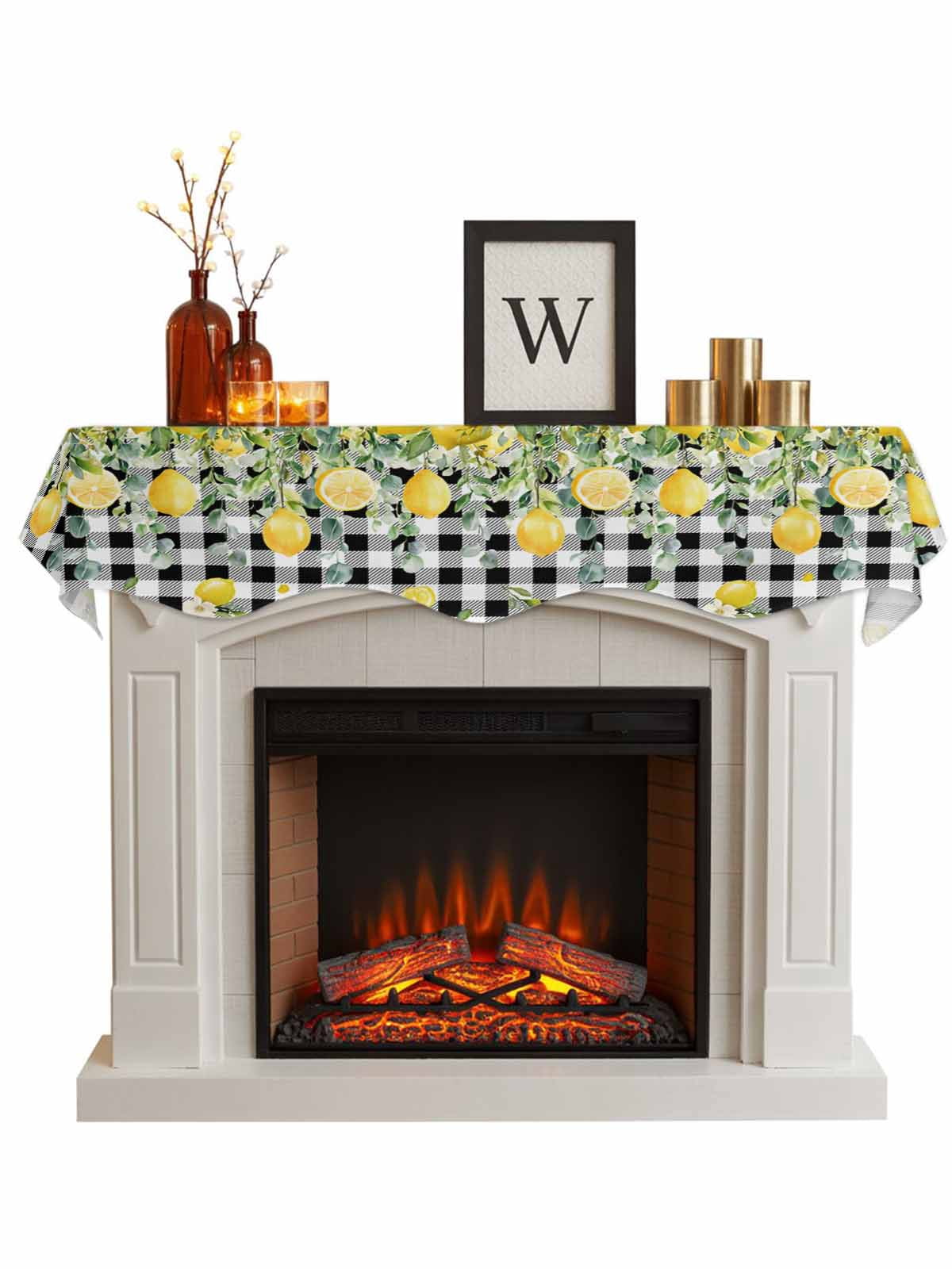 Lemon Check Fireplace Mantle Scarf, Black Plaid Eucalyptus Farm Country ...