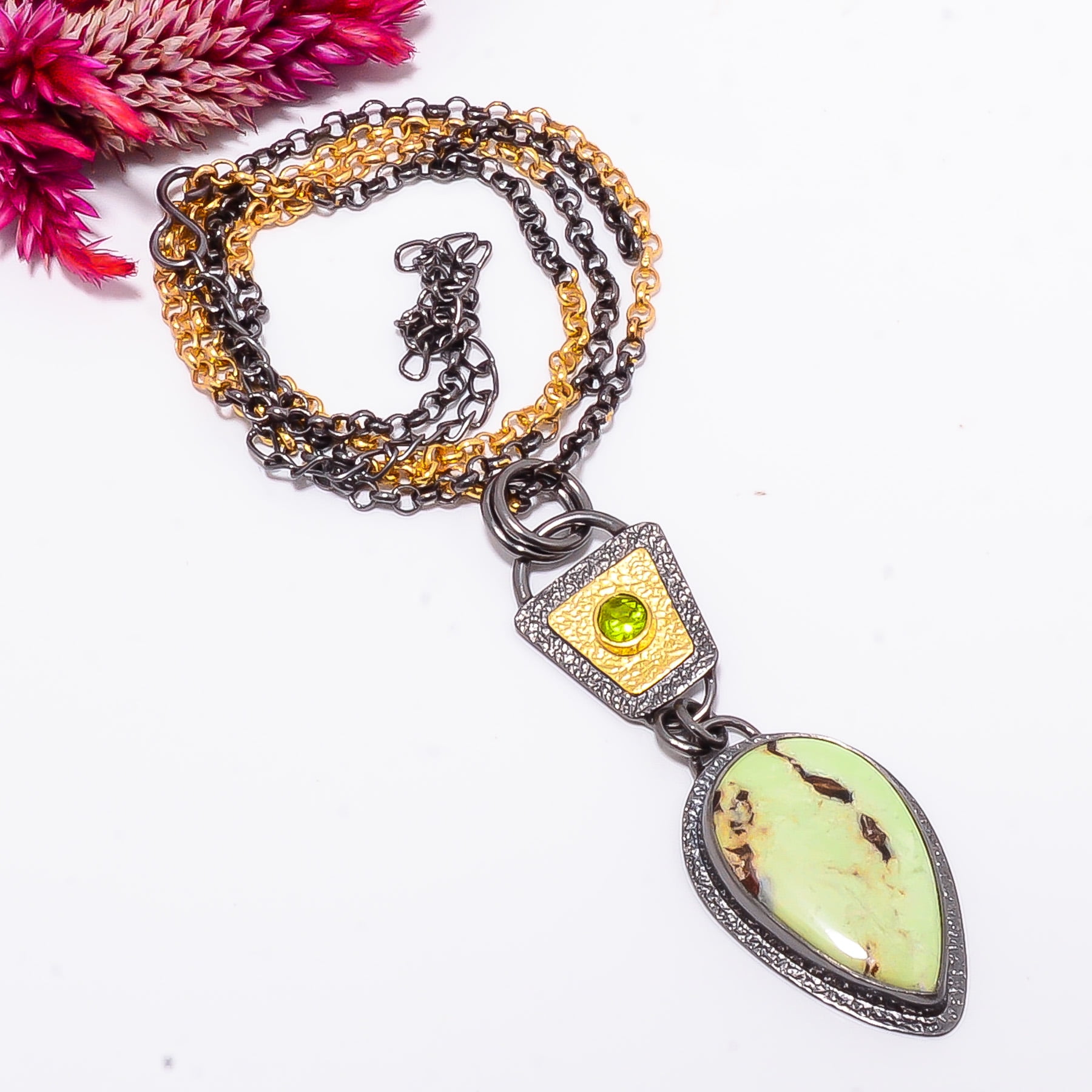 Lemon Chrysoprase - Australia & Peridot Black And Gold Rhodium 925 ...