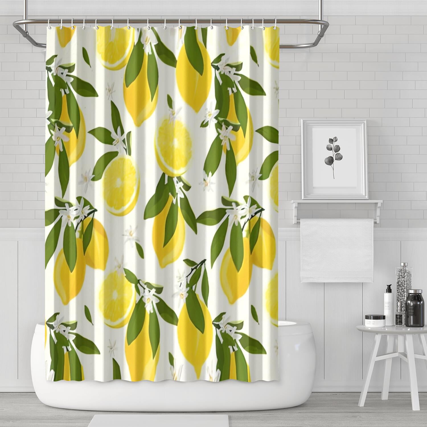 Lemon Citrus Floral Curtain 72x72, Cute Yellow Fruit Design, Quick-Dry ...
