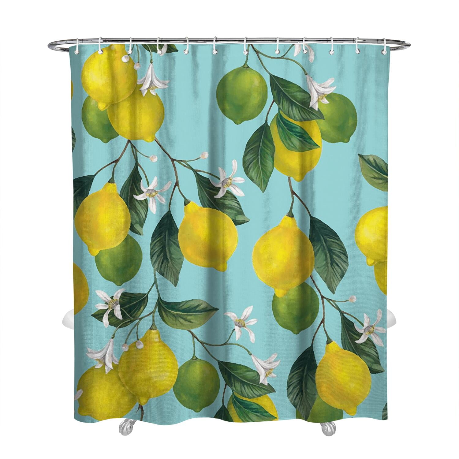 Lemon Citrus Fruit Shower Curtain 72x84, Floral Yellow Summer Theme ...