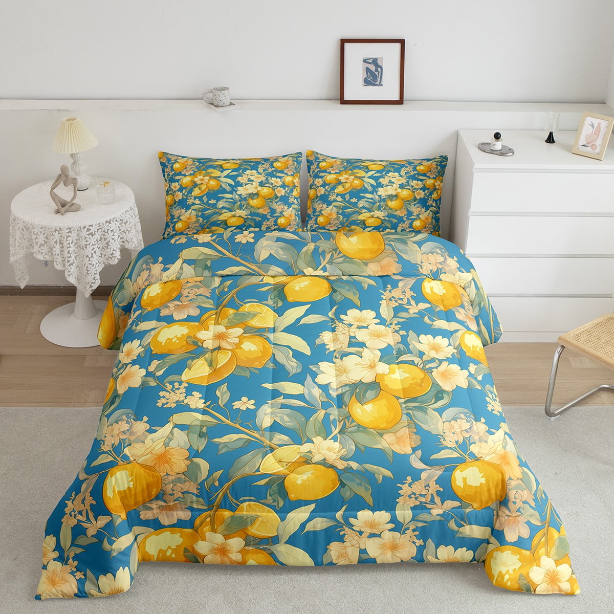 Lemon Comforter Set 2 Piece Yellow Fruits Bedding for Boys Girls Kids ...