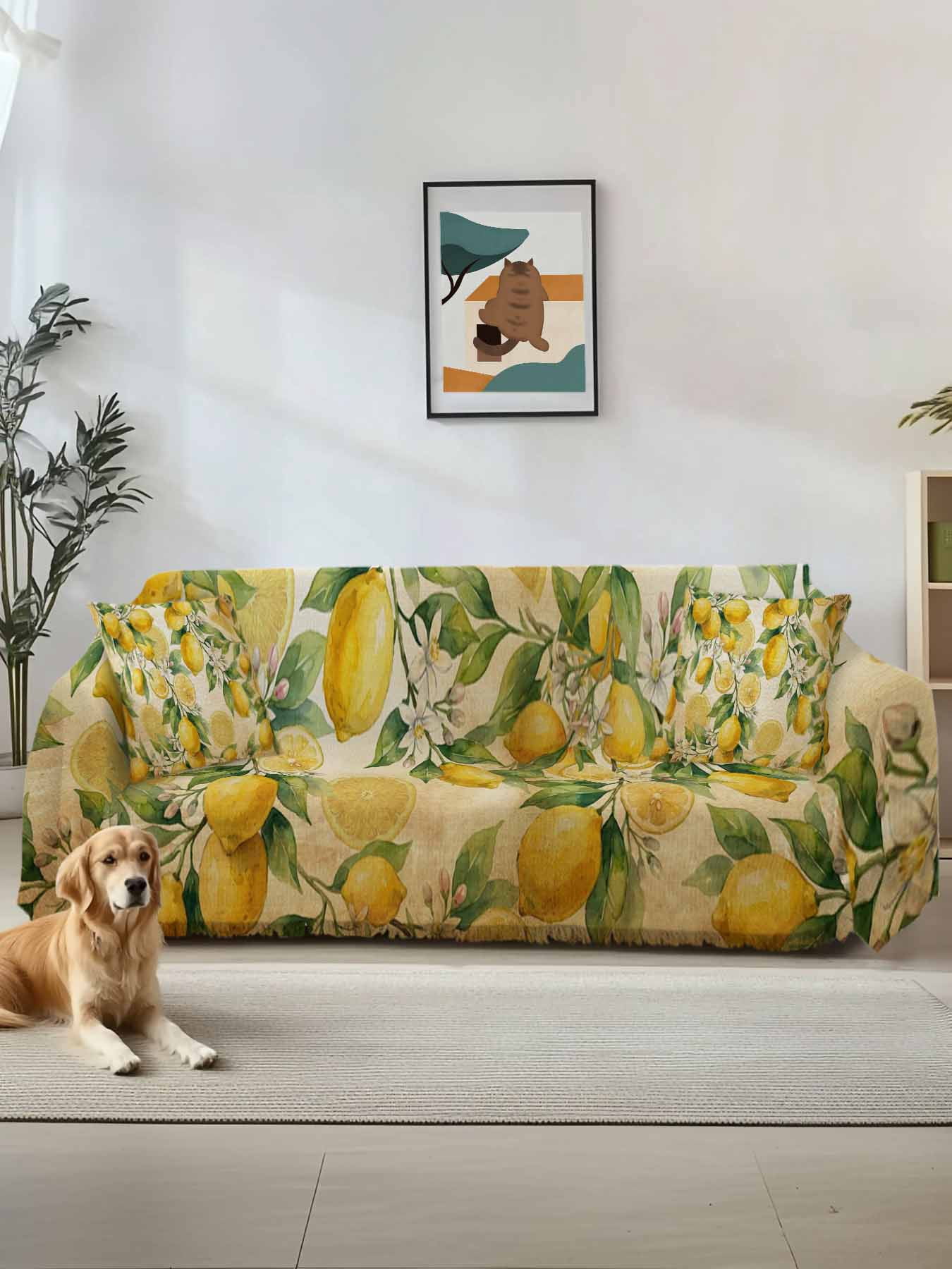 Lemon Couch Cover for 2 Cushion Sofa, Farmhouse Vintage Summer Retro ...