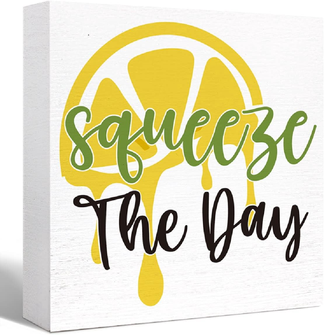 Lemon Decor Wood Box Sign Squeeze the Day Lemon Wooden Block Sign Desk ...