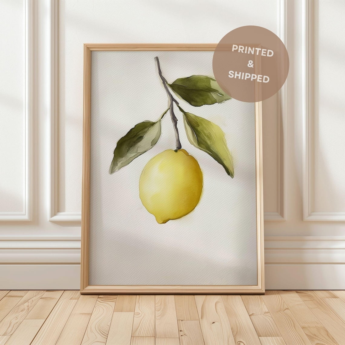 Lemon Decor Yellow Painting, Lemons Green Leaves, Printed Wall Art ...