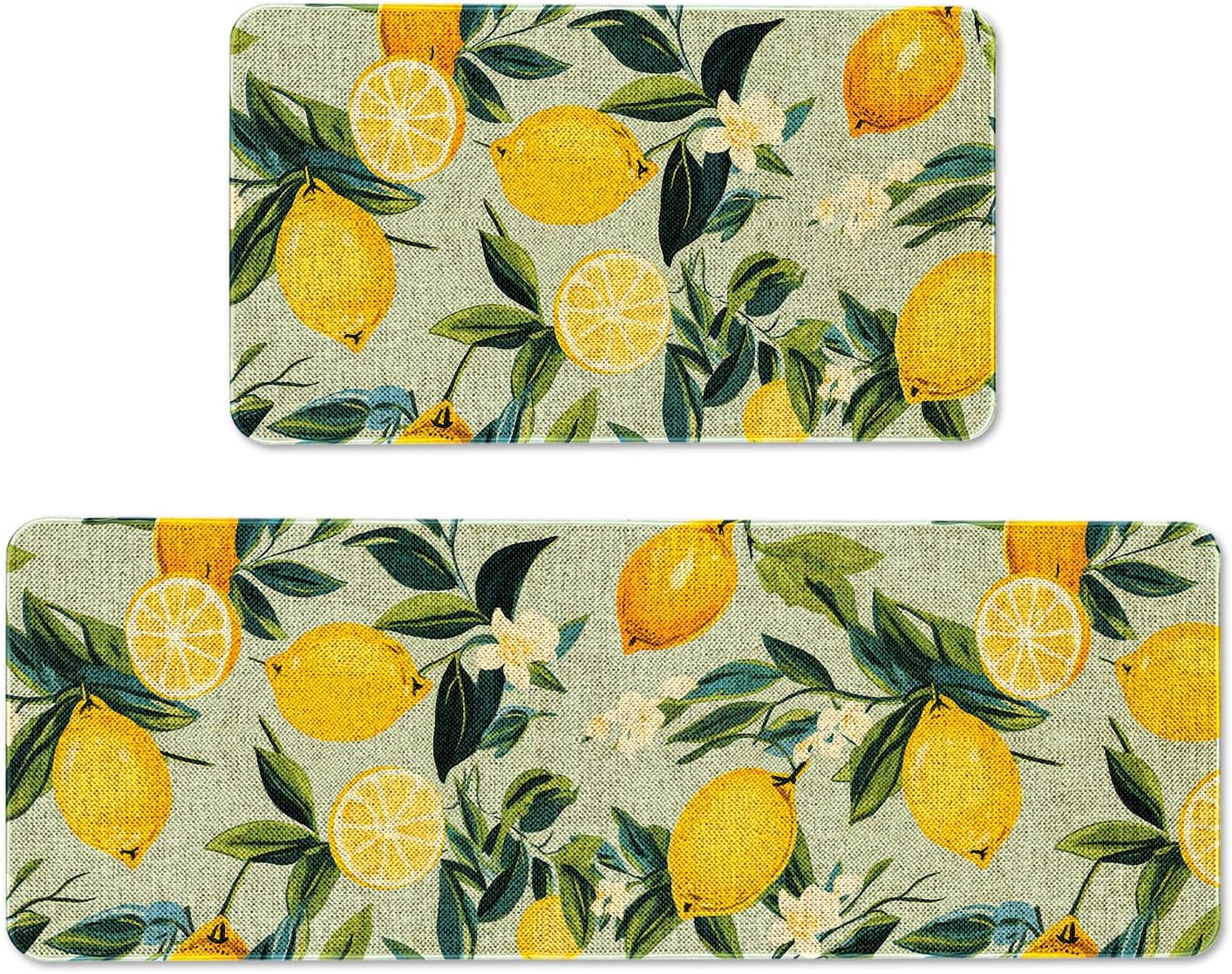 Lemon Decorative Kitchen Mats Set of 2, Anti Fatigue Waterproof Stain ...