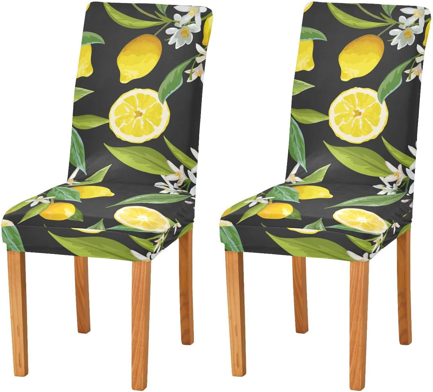 Lemon Dining Room Chair Covers Set of 4,Stretchable Removable Washable Spandex Kitchen Chair ...