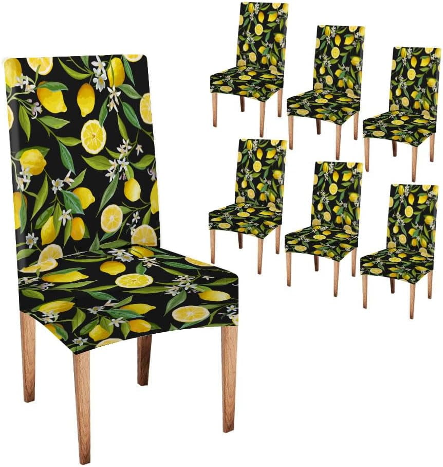 Lemon Dining Room Chair Covers Set of 6 Seamless Floral Pattern Lemon Fruits Background Parson ...