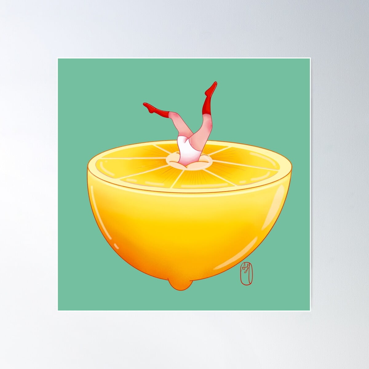 Lemon Diver - Girl Diving Into A Lemon Poster Wall Art, Modern Wall ...