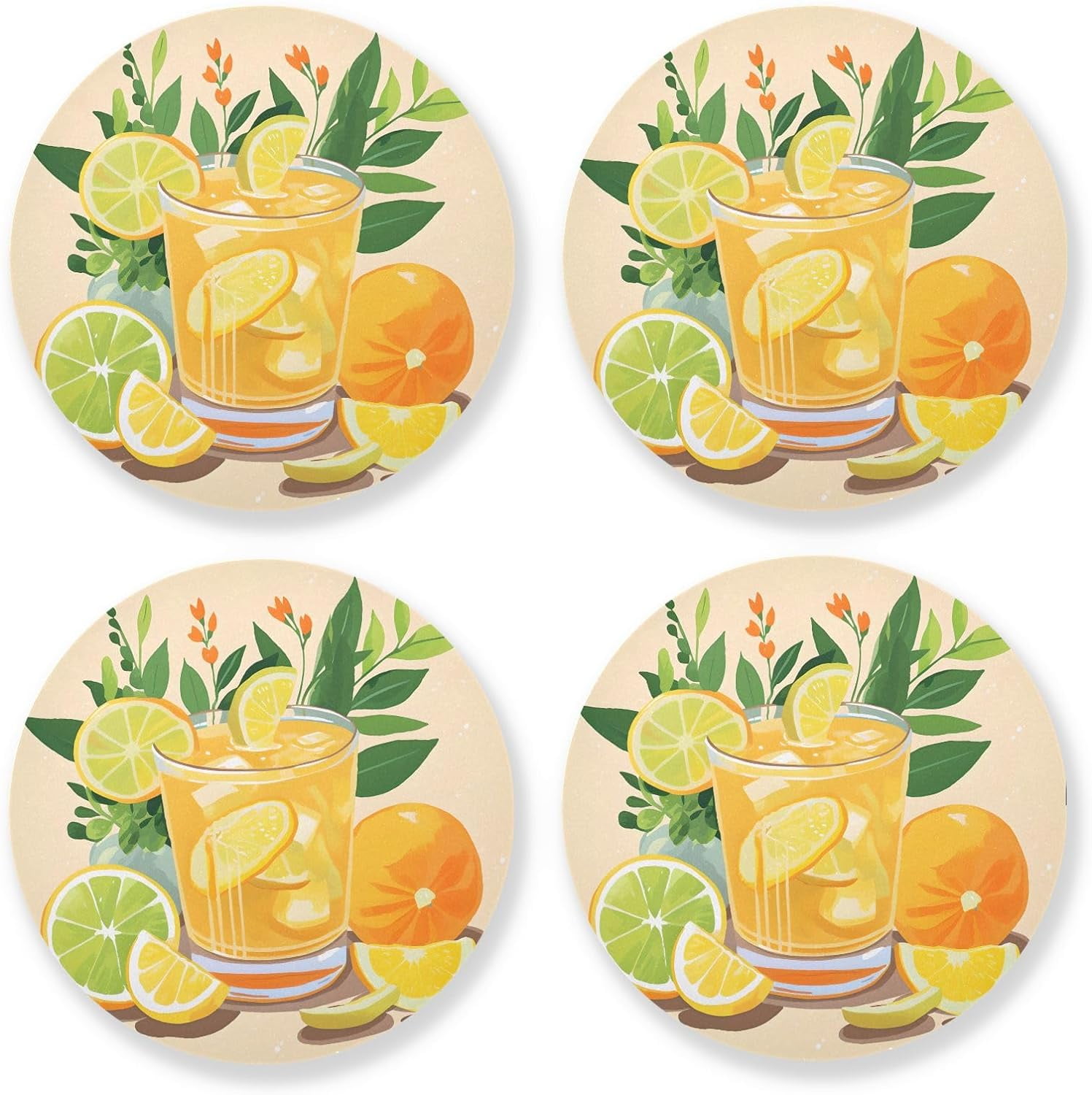 Lemon Drink Drinks Coasters, Non-Scratch Cork Base Round Cups Mats for ...