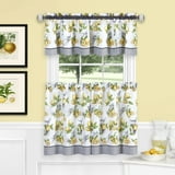 Lemon Drop Tier and Valance Window Curtain Set - Yellow with Grey Print ...