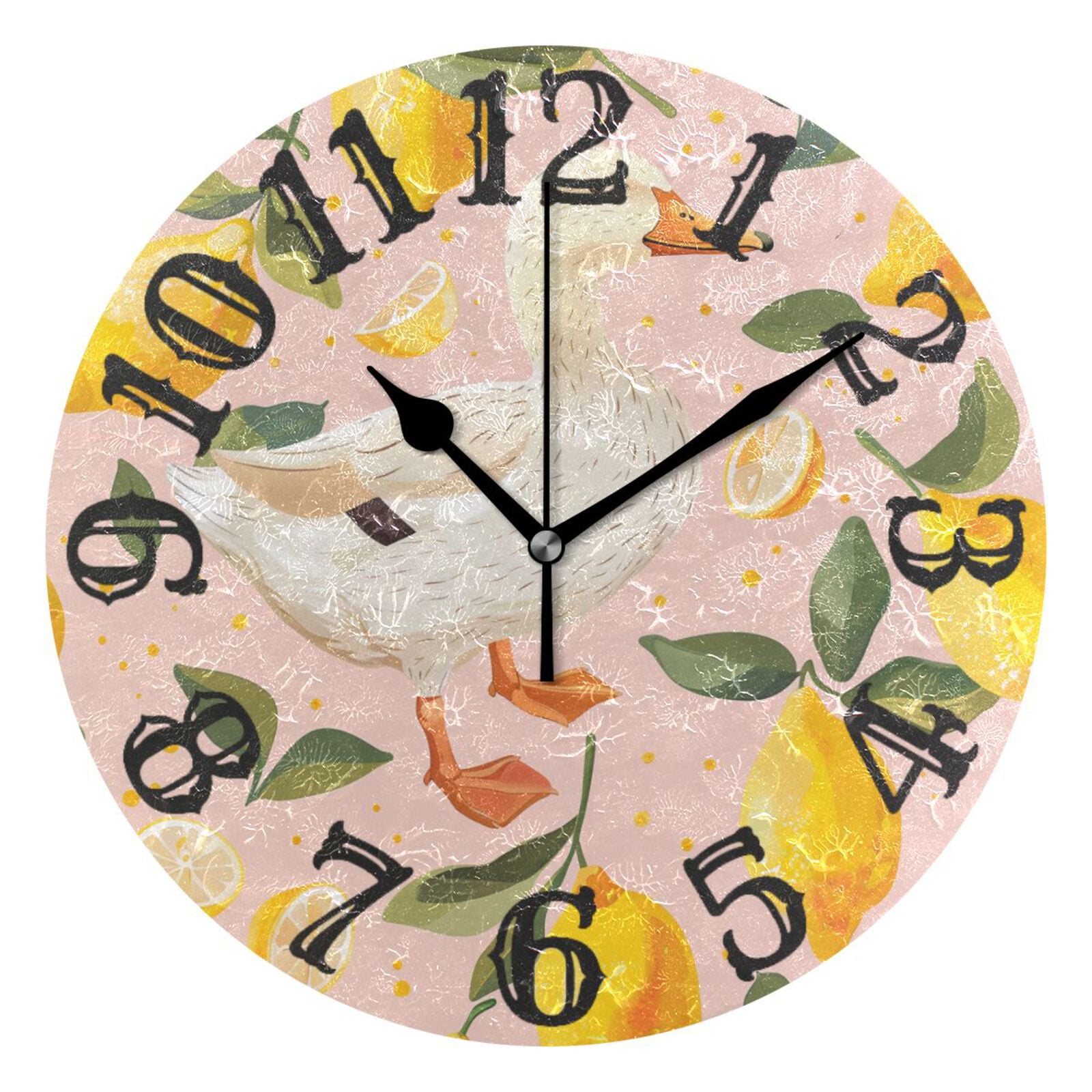 Lemon Duck Leaves Wall Clock 10 inch Non-Ticking Easy to Read ...