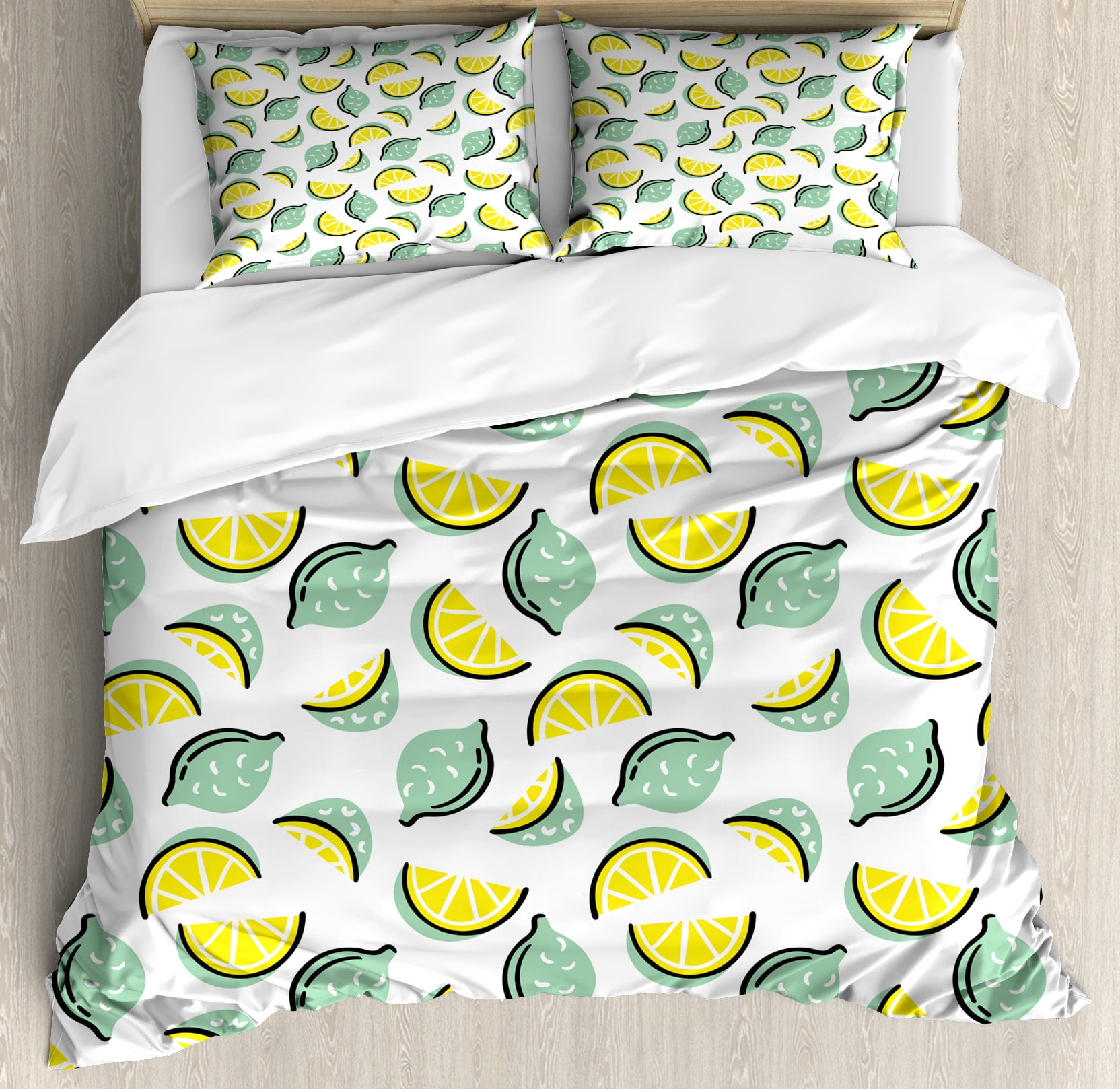 Lemon Duvet Cover Set, Graphical Vibrant Fruit Scattered Natural Sour ...