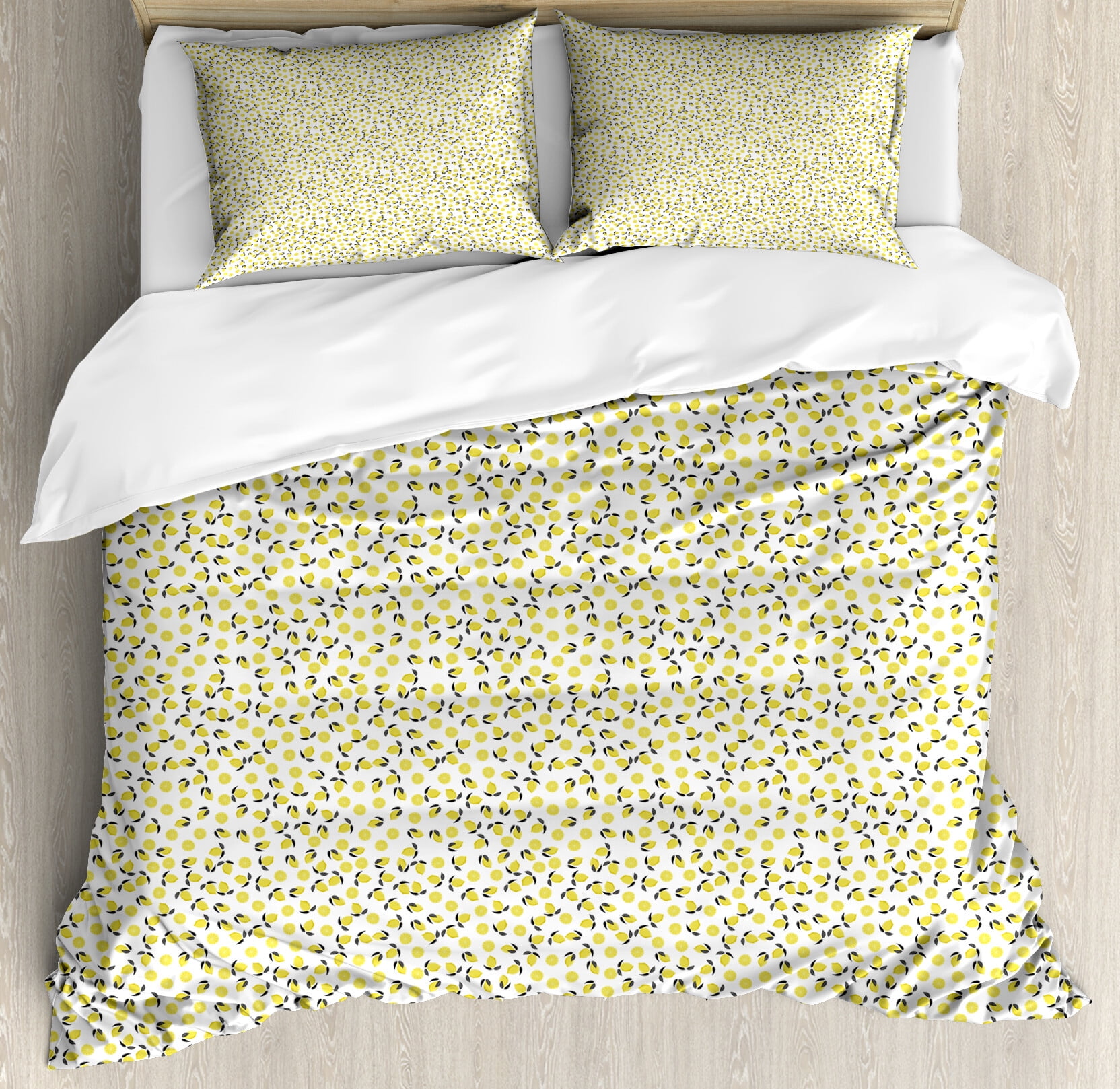 Lemon Duvet Cover Set, Rhythmic Citrus with Blossom Leaves Sliced ...