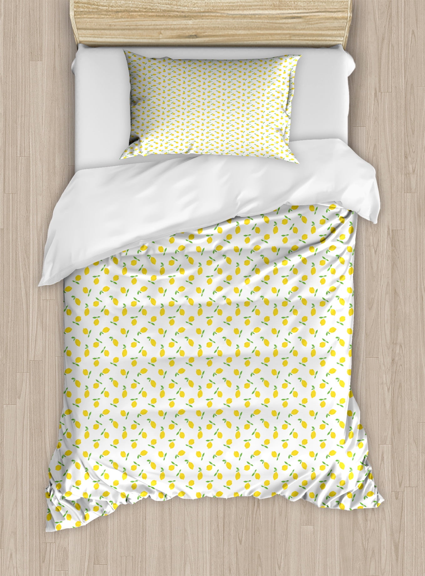 Lemon Duvet Cover Set, Summer Pattern with Simple Cartoon Citrus Fruit ...